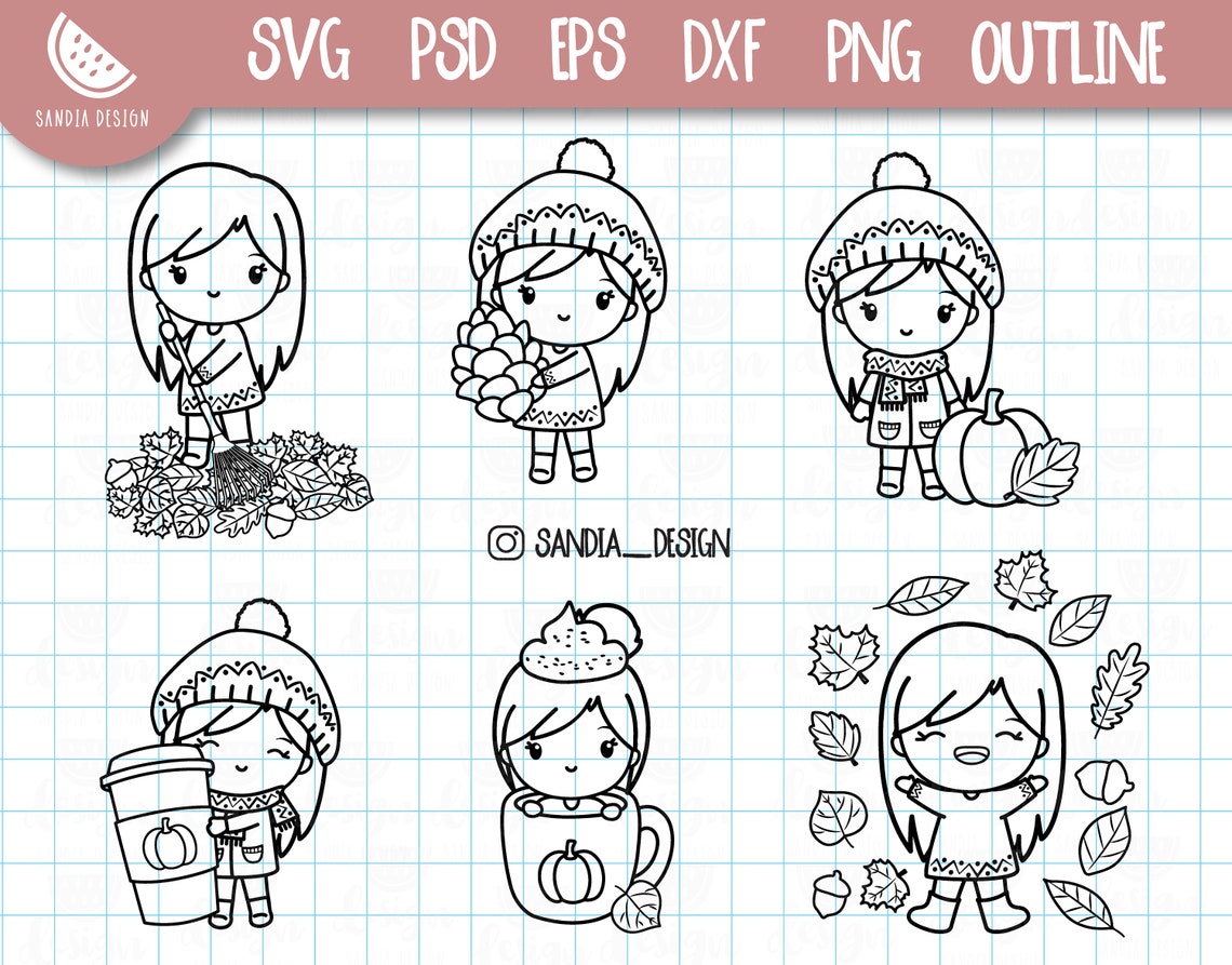 Fall Autumn Clip Art Chibi Girl SVG Png PSD Dxf EPS - Etsy