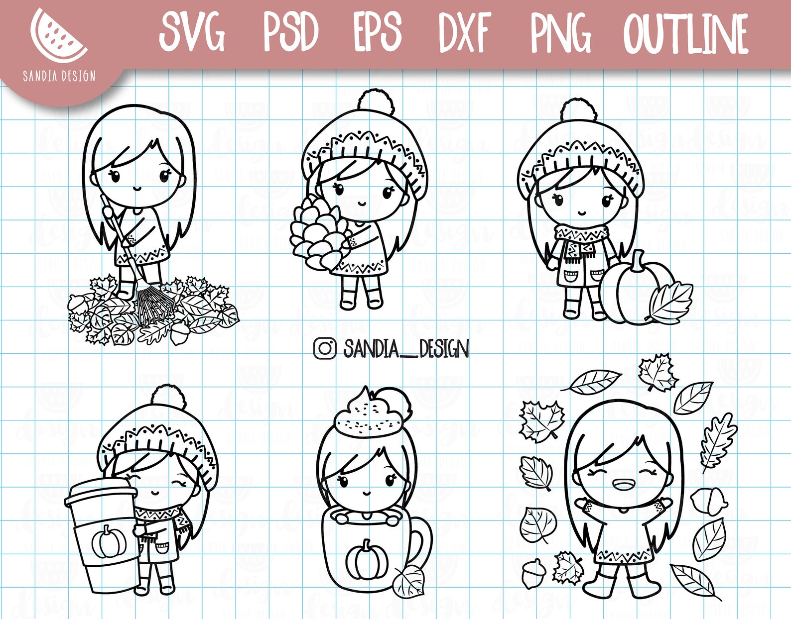 Fall, Autumn Clip Art, Chibi Girl, SVG, Png, PSD, Dxf, EPS, Personal ...