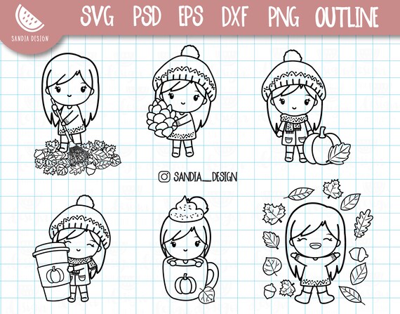Fall Autumn Clip Art Chibi Girl SVG Png PSD Dxf EPS - Etsy