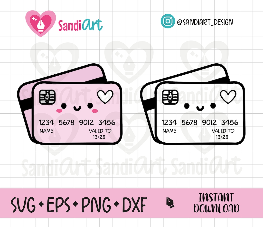 Cute Kawaii Credit Card, Editable Files, SVG, EPS, PNG, Dxf, Outline ...