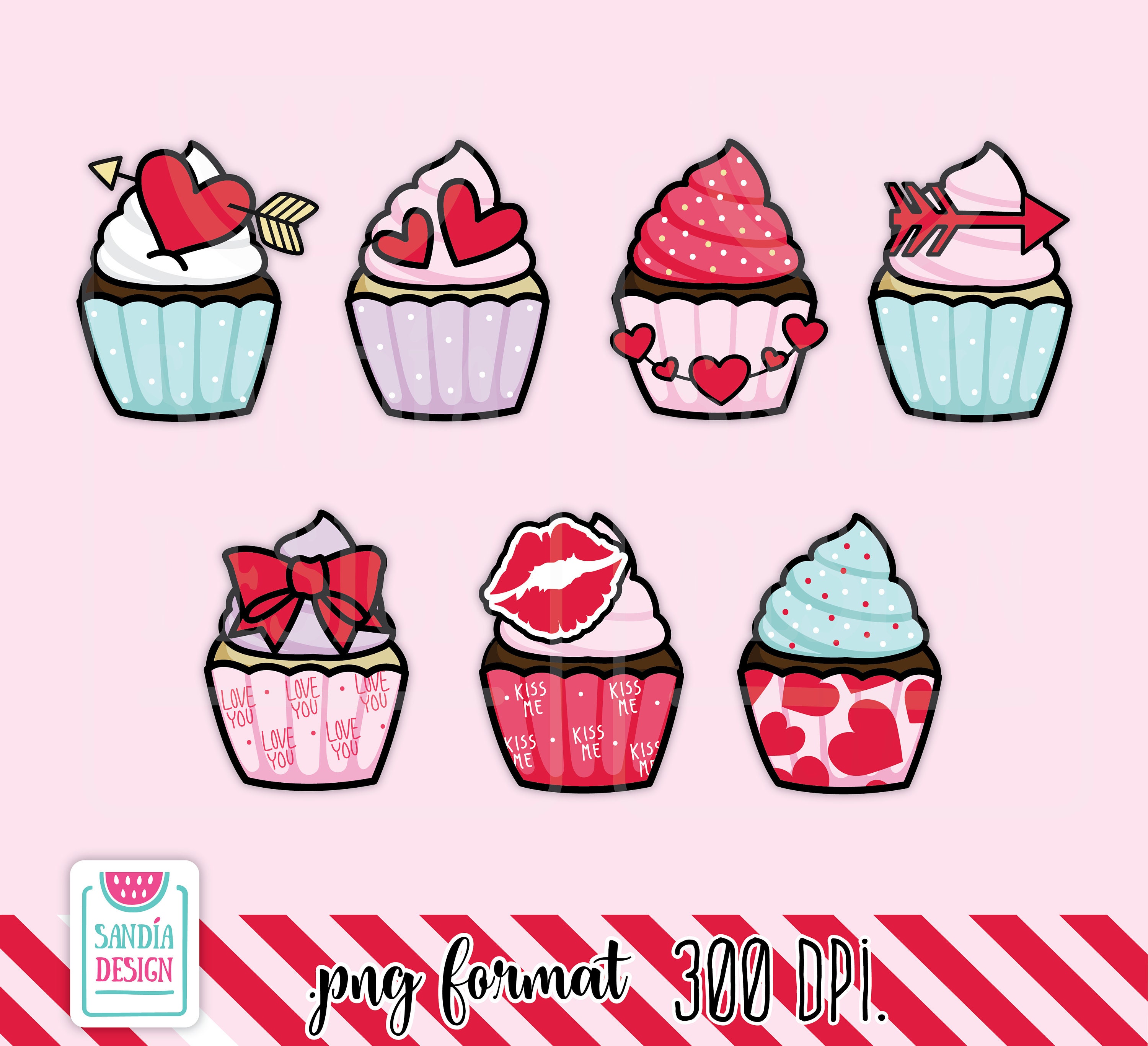 Doodle Valentines Cupcake Clipart. Personal and Commercial Use. - Etsy