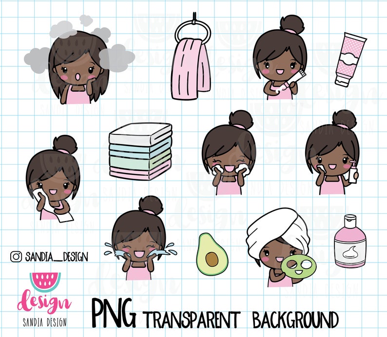 Self Care Clipart, Self Care Clip Art, Chibi Girl Sticker, Chibi, Chibi ...