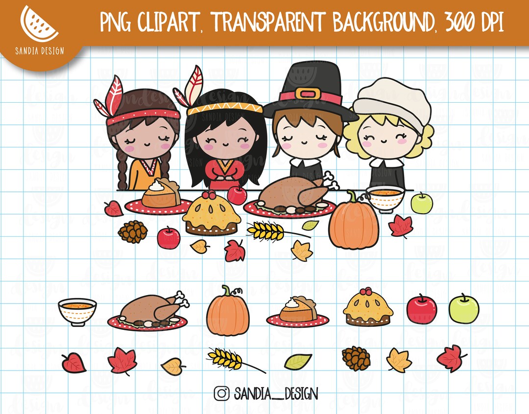 THANKSGIVING Clipart, Chibi Girl, Personal and Commercial Use - Etsy