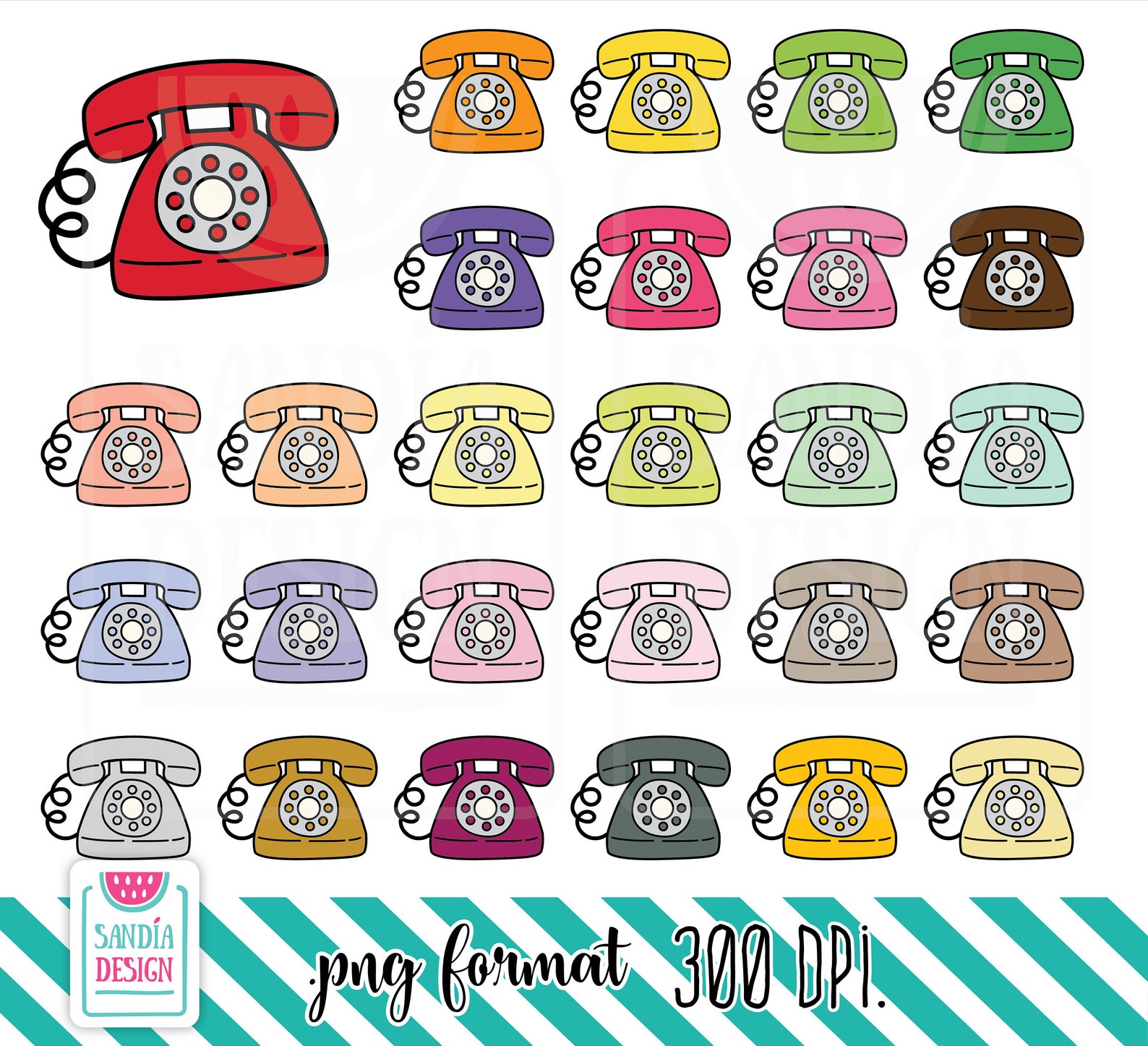 45 Doodle Retro Telephone Clip Art, Phone Vintage Clipart, Personal and ...
