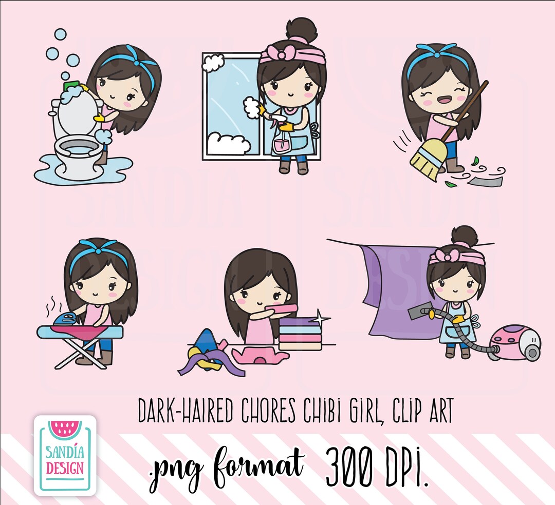 Dark-haired Chores, Clipart, Chibi Girl, Personal and Commercial Use - Etsy