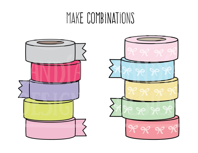90 Doodle Washi Tape Clipart. Personal and comercial use. | Etsy