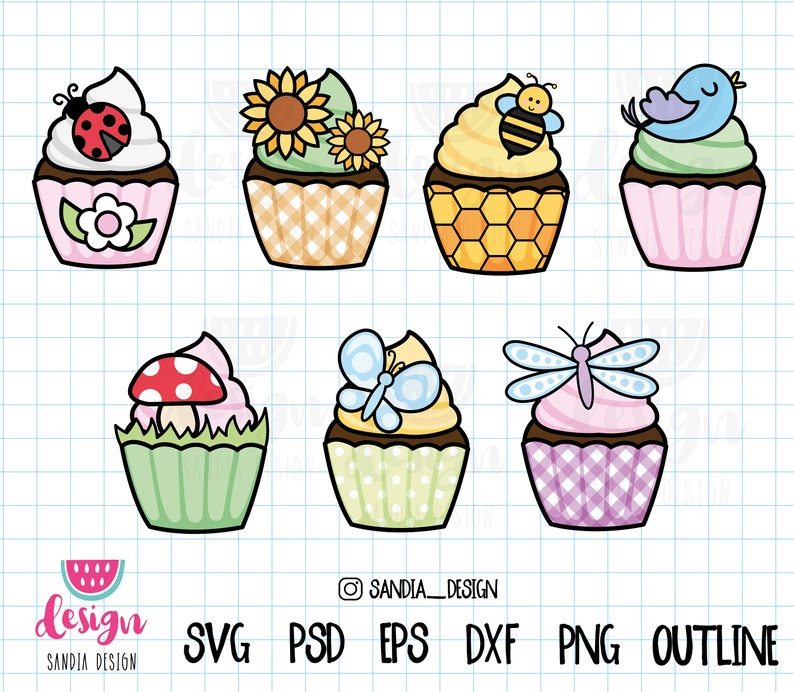 Spring Cupcake Clipart, SVG, PNG, PSD, Outline, Personal and Commercial ...
