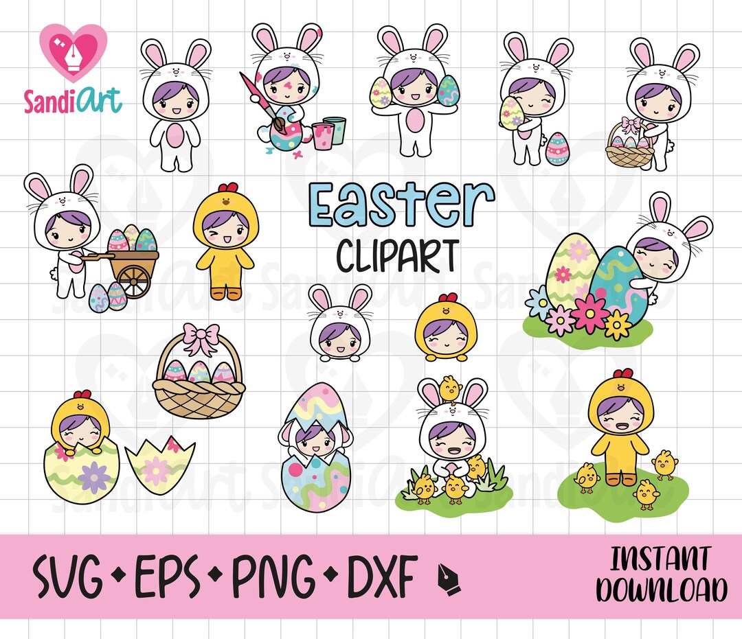 Easter Chibi Girl Clipart, Editable Files, SVG, EPS, PNG, Dxf ...