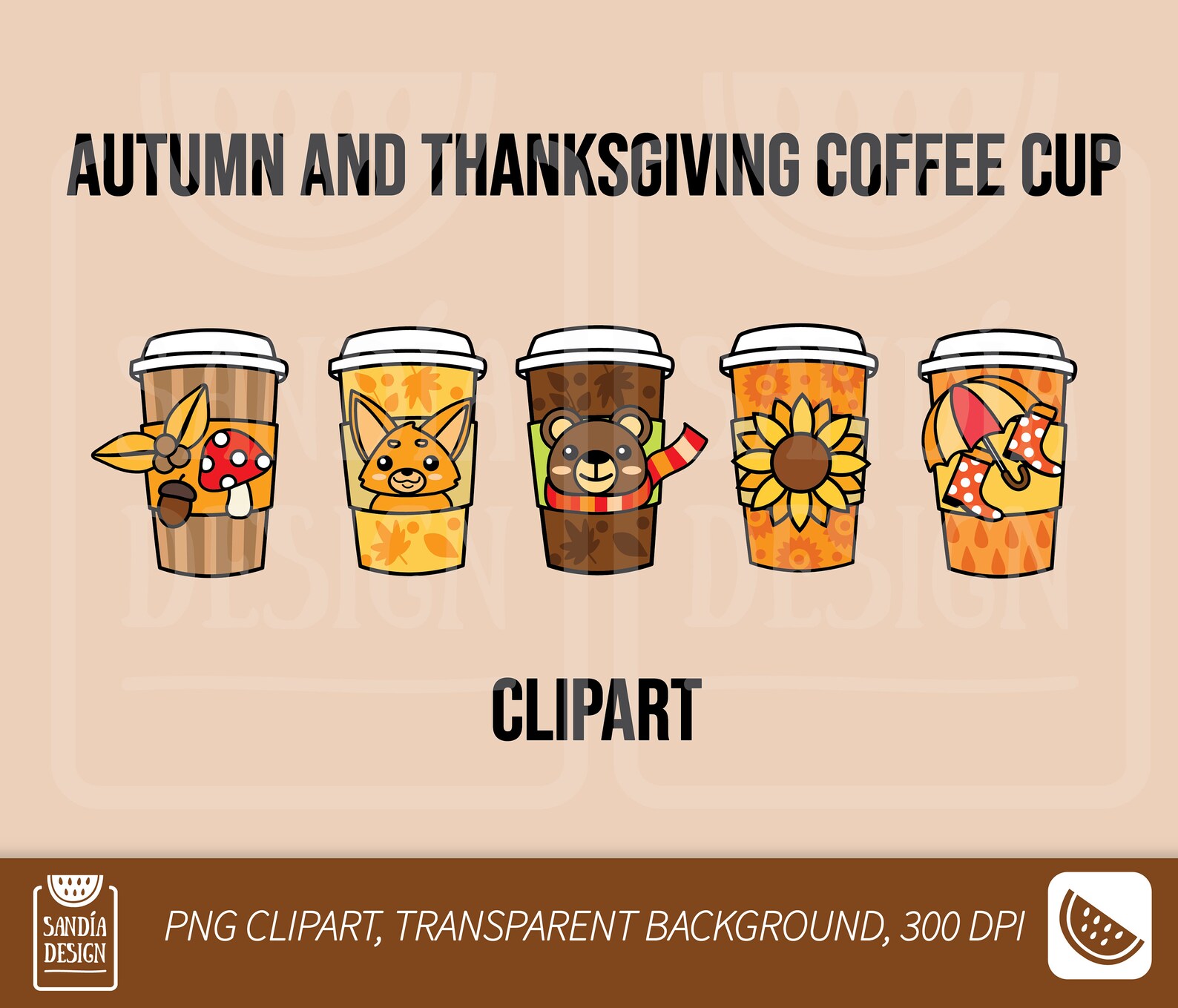 Doodle Autumn/fall/thanksgiving Coffee Cup Clipart. Personal - Etsy