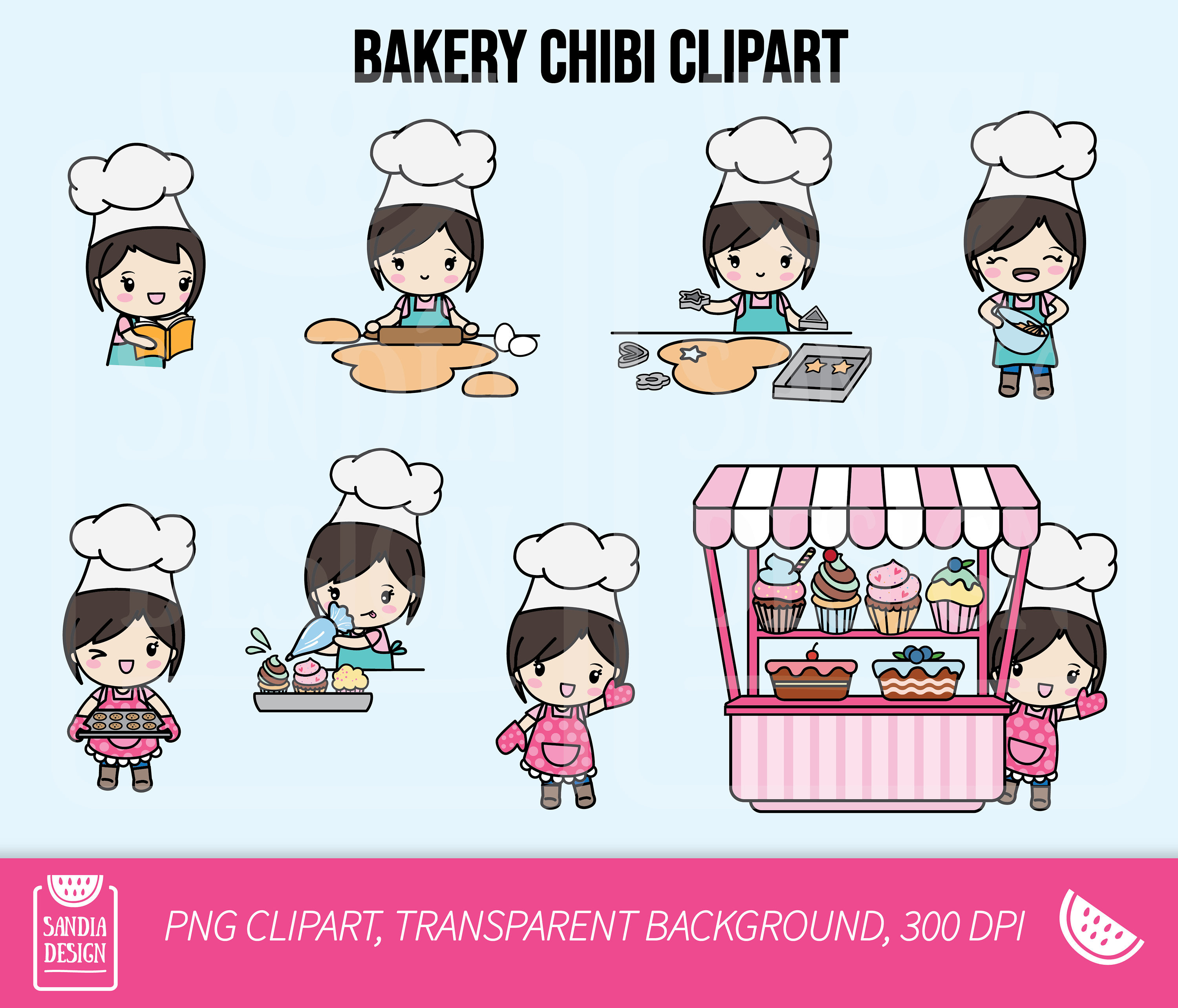 BAKERY, Chibi Girl, DARK-HAIRED Girl, Clipart, Chibi Girl, Personal and ...