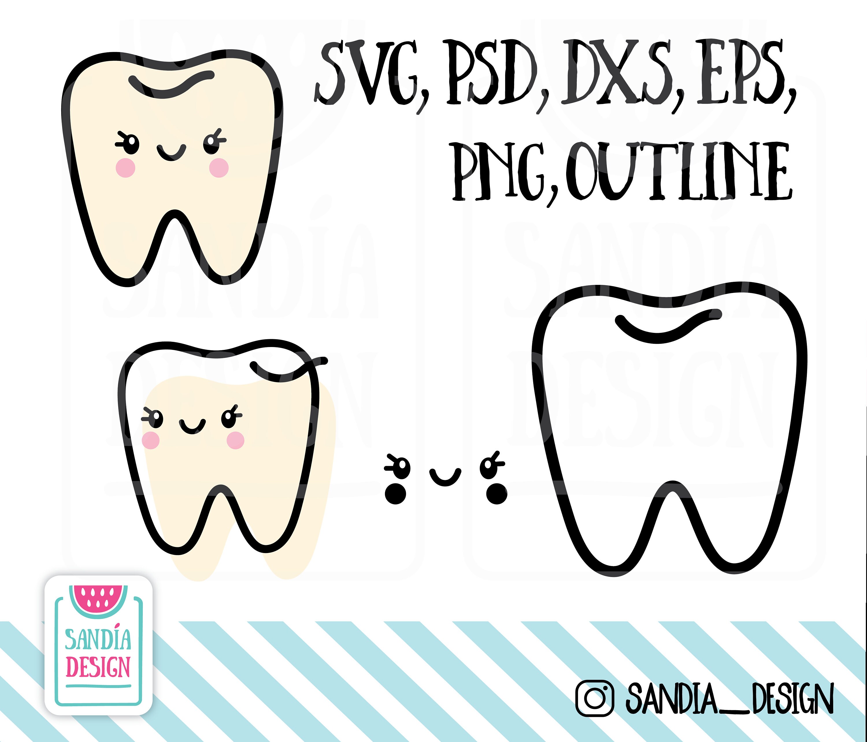 Doodle Tooth Happy Tooth SVG PNG PSD outline dxf | Etsy
