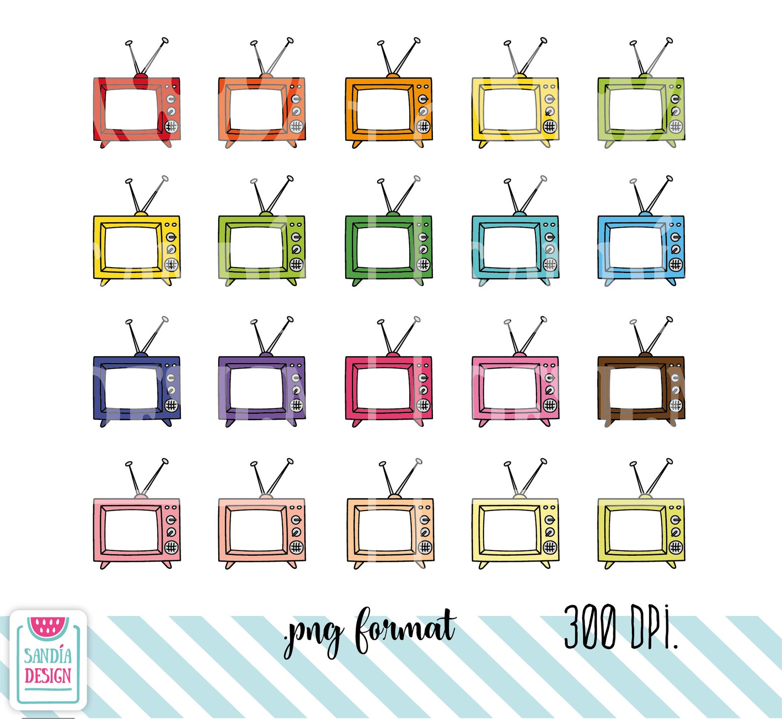 Doodle Retro TV Clipart. Personal and Commercial Use. - Etsy