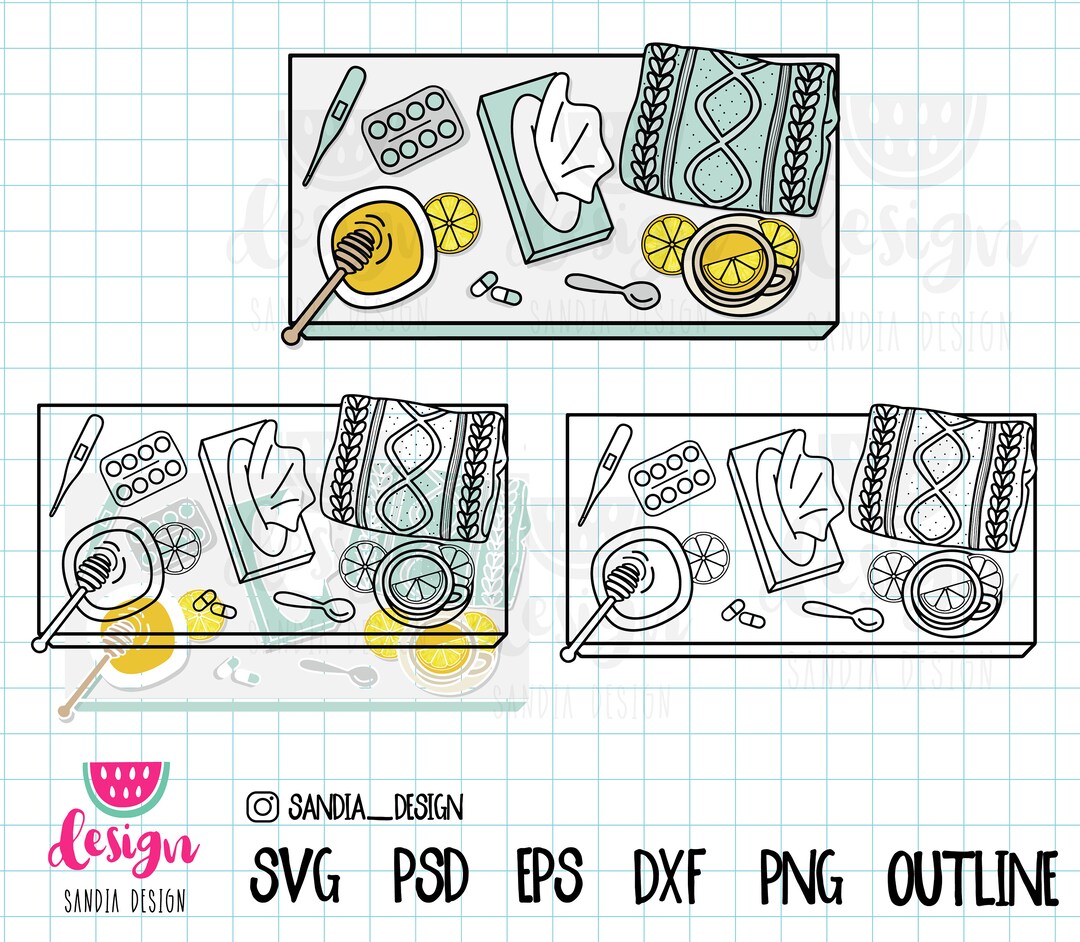 Doodle Sick Day Flat Lay, SVG, PNG, PSD, Outline, Dxf, Personal and ...