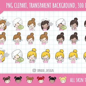 Chibi, Self Care, Girls Bundle Clipart, All Skin and Hair Tones. Chibi ...