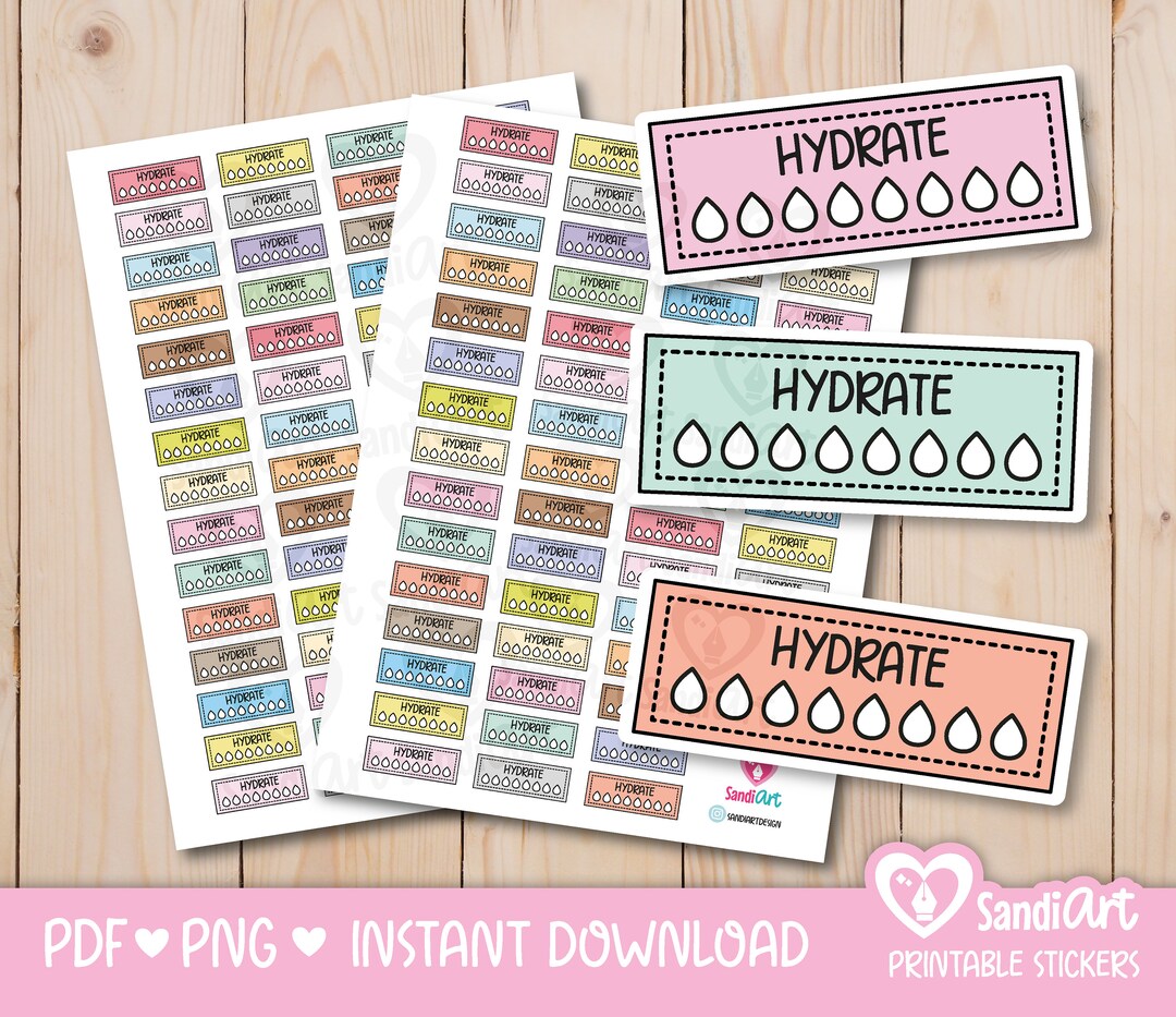 Hydrate, Printable Stickers Sheet, Printable Planner Stickers. Doodle ...