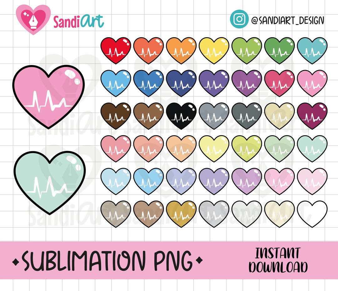 Doodle Heart Rate, Sublimation PNG Clipart - Etsy