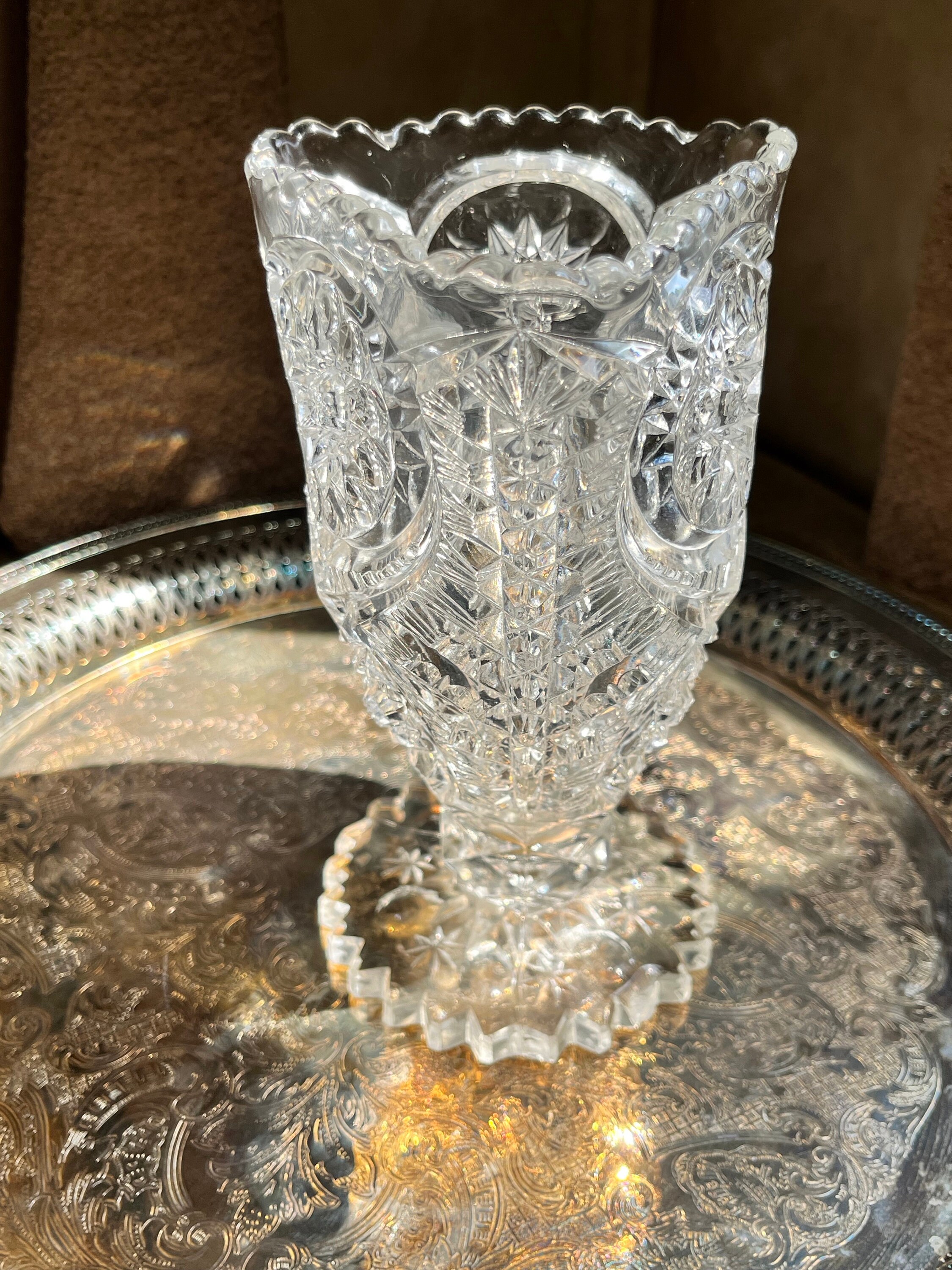 Stunning EAPG Molded and Cut Glass Triangle Vase Early 1900s - Etsy