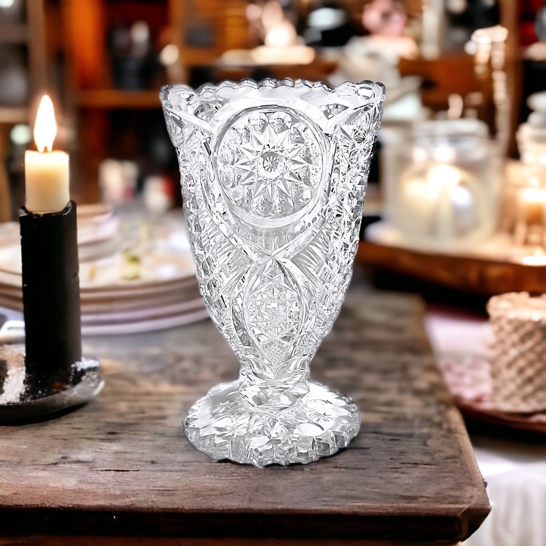 Stunning EAPG Molded and Cut Glass Triangle Vase Early 1900s - Etsy