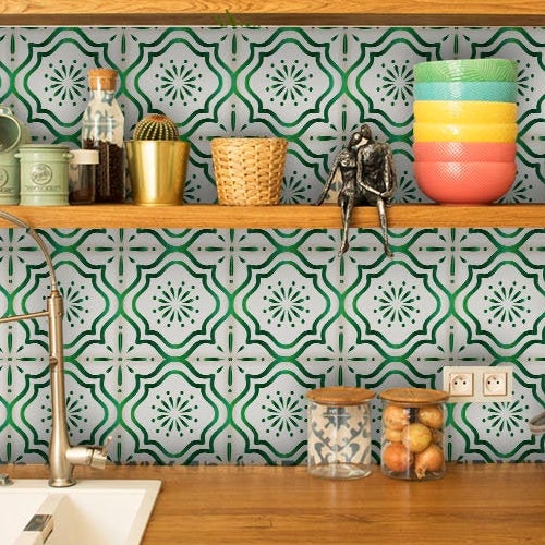 Shiny Green Tile Stickers for Home Decor Fliesenaufkleber - Etsy