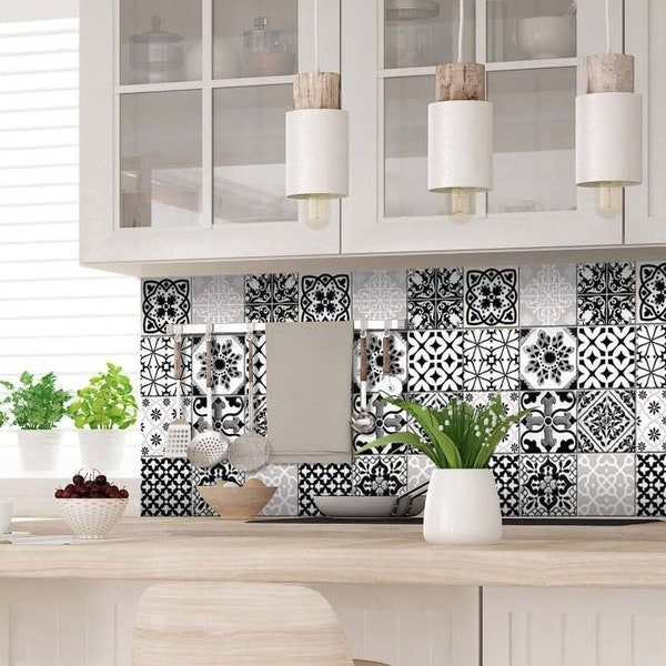 Tile Stickers Black and White - Etsy