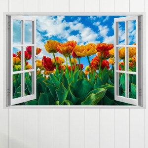 3D Window Flowers Decal, Window Frame, 3D Wall Decor, Flower Wall ...