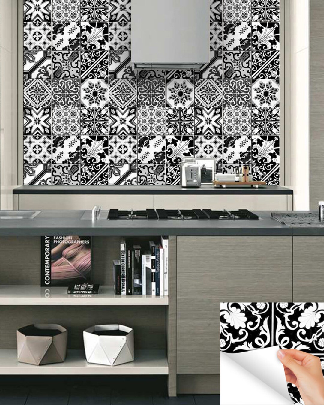 Carrelage Stickers Backsplash Black & Whit Tile IDEA 24 Tile Stickers ...