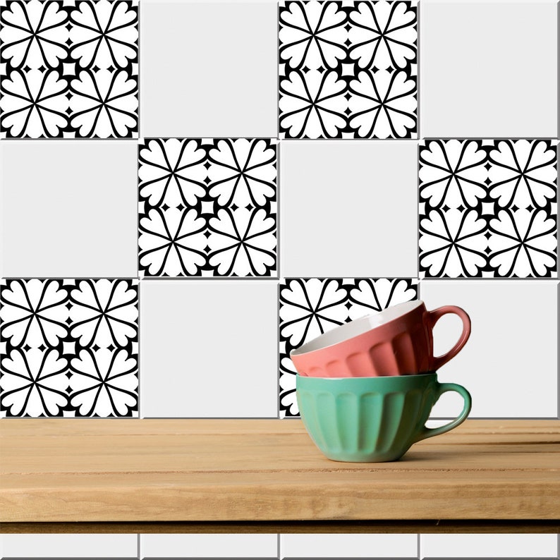 Tiles Decals Set of 24 Black & White Home Design Decoration - Etsy