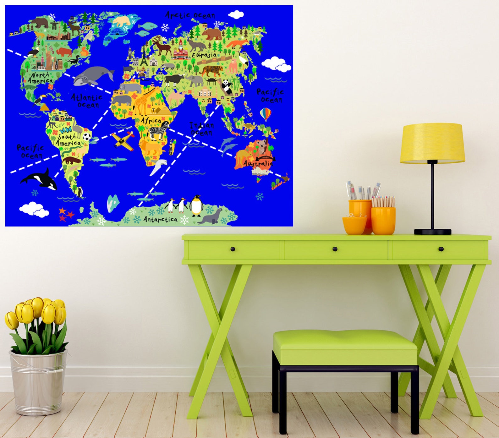 HUGE Baby Boy Room Map of the World Playroom Decal World Map Wall ...