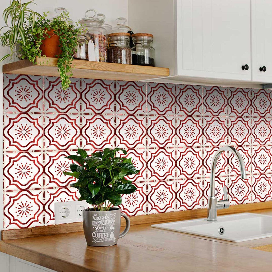 Shiny Red Tile Stickers for Home Decor Fliesenaufkleber Carrelage ...