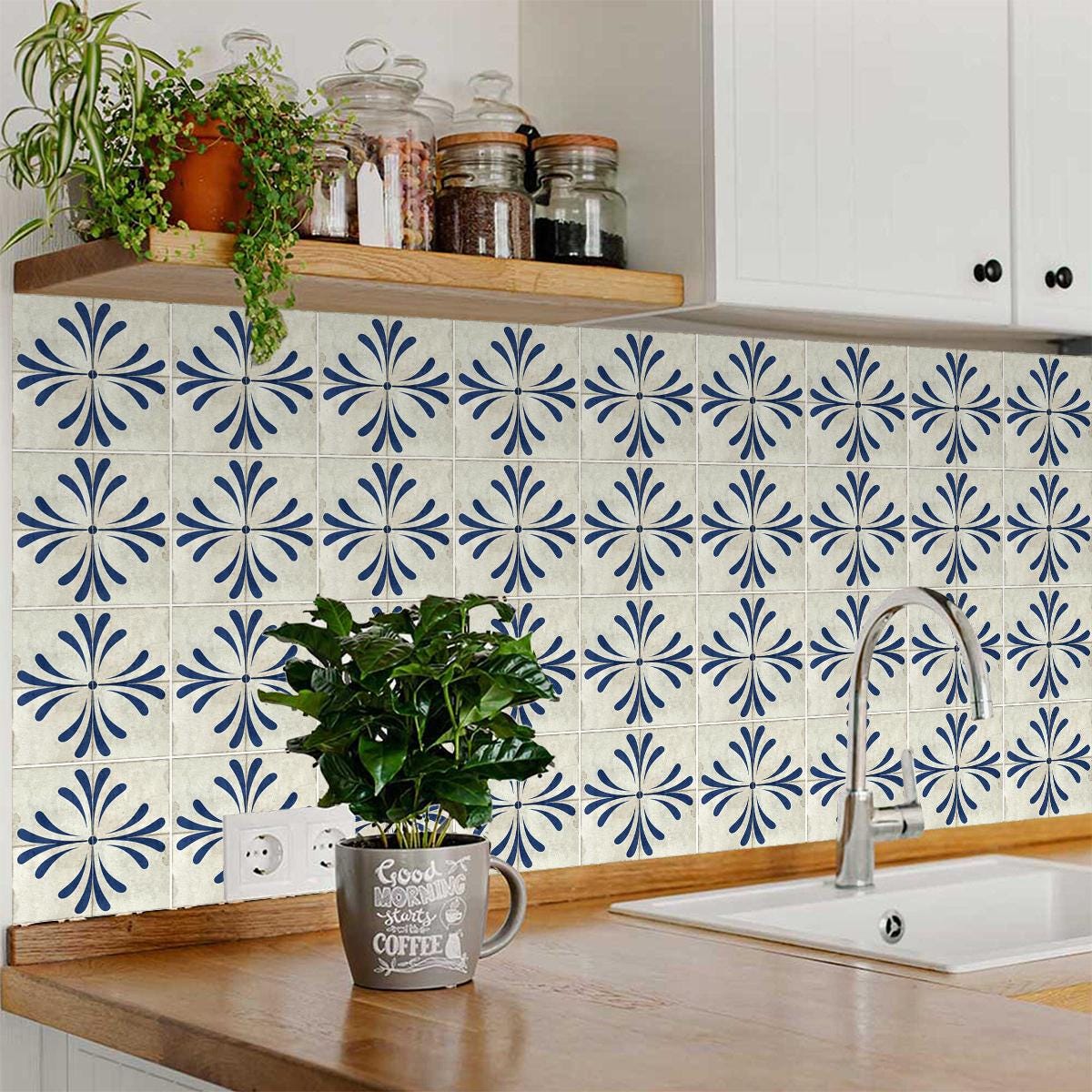 Flower Dark Blue Peel and Stick Vinyl Tile Stickers Boho Decor R1132 - Etsy