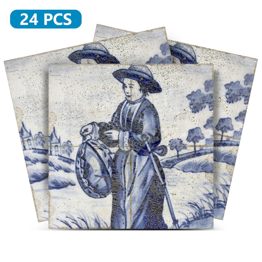 Peel and Stick Delft Vintage Blue Tile Stickers Backsplash Decor ...