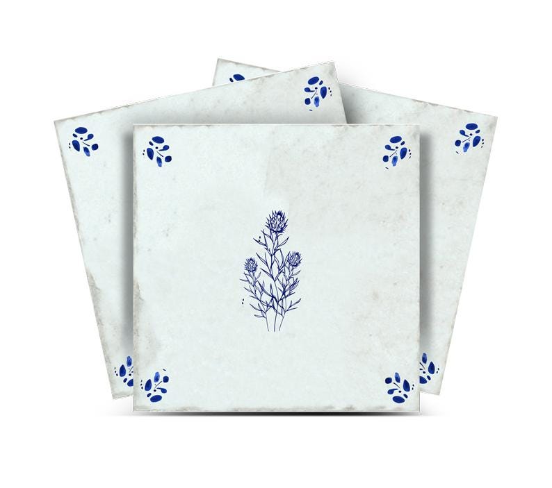 Delft Tile Vintage Blue Self-adhesive Tiles Peel and Stick Stair Treads ...
