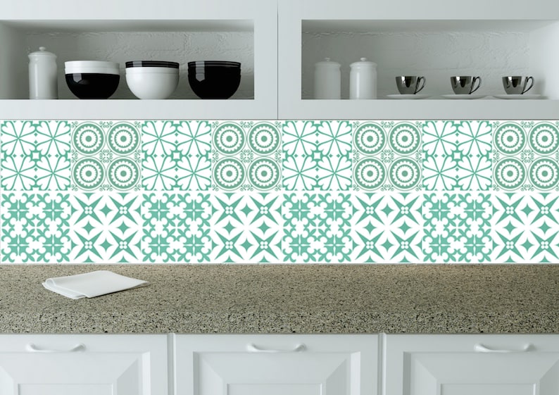 Turquoise Blue Tile Stickers Set of 24 Tile Decals Mixed Tiles - Etsy