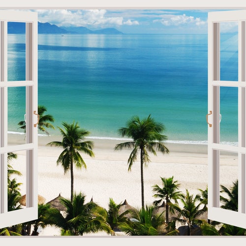 3D Window Beach Decal Plam Murals 3D Wall Decor Vinyl Wall - Etsy