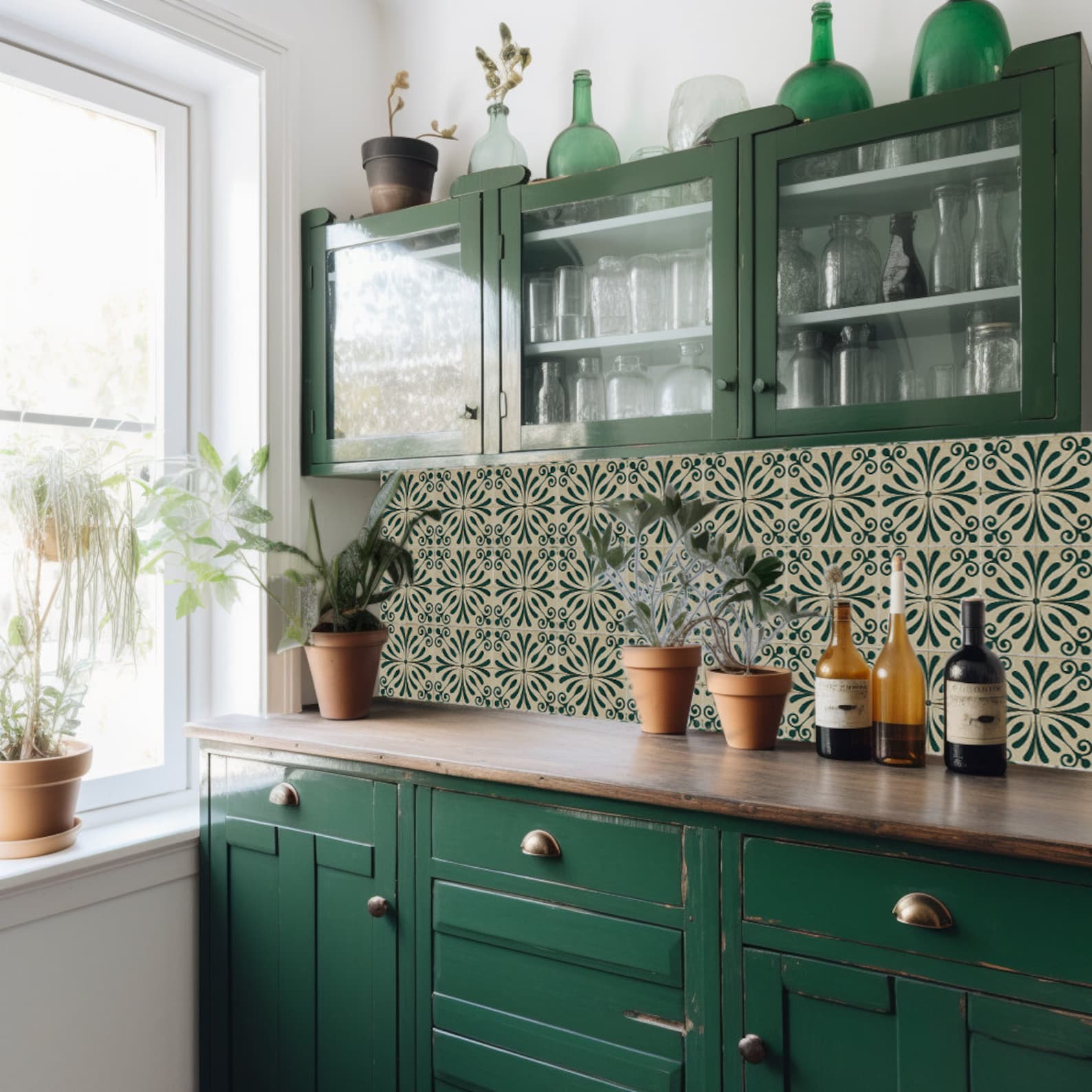 Green Peel and Stick Vinyl Cover Tile Stickers Wall Decor Wallpaper ...