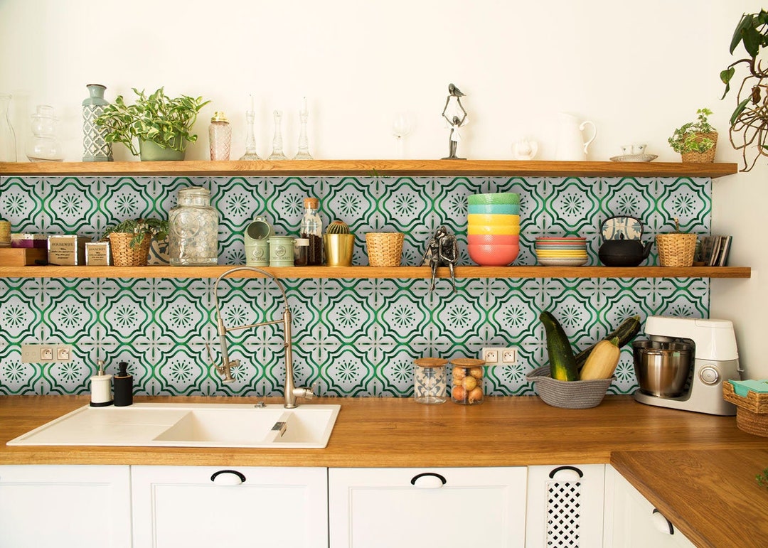 Shiny Green Tile Stickers for Home Decor Fliesenaufkleber Carrelage ...