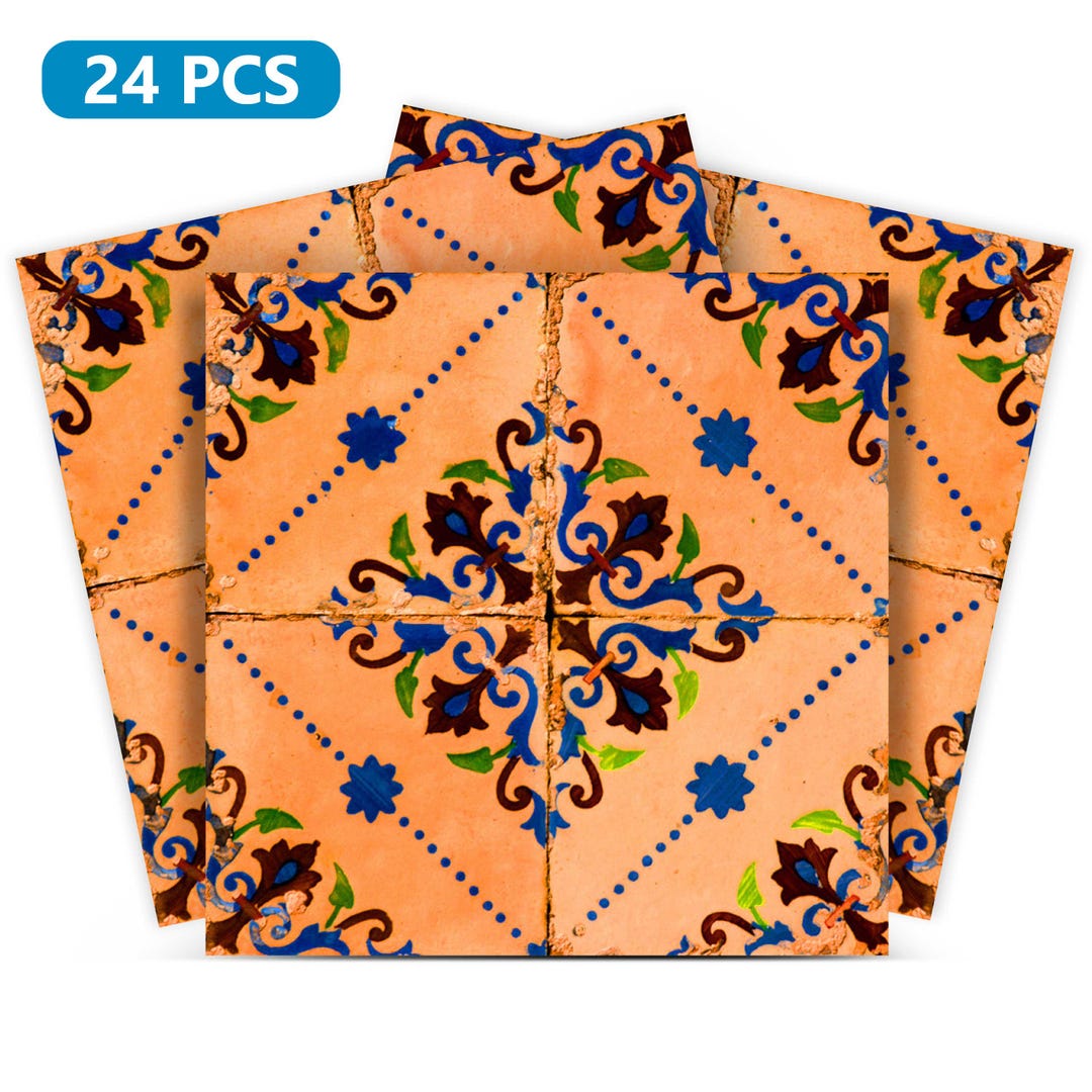 Traditional Spanish Set of 24 Tile Stickers Wall Decals Antique Tiles ...
