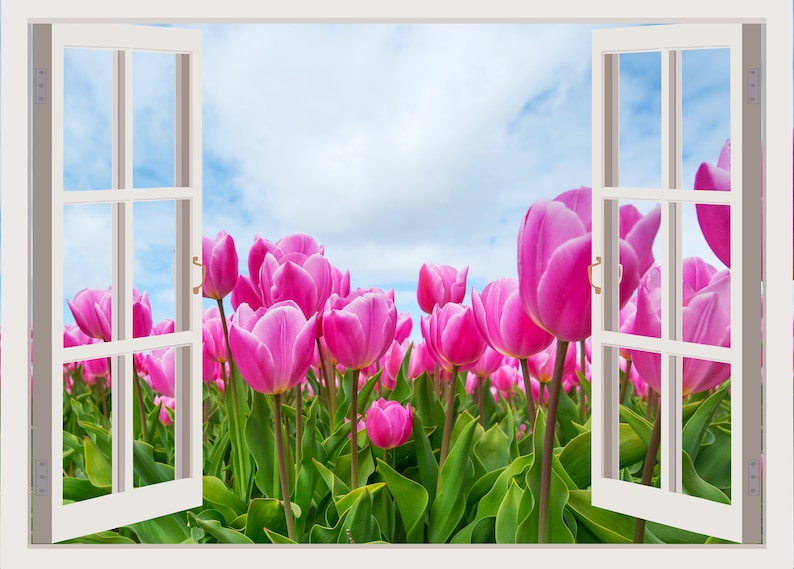 3D Window Flowers Decal Window Frame 3D Wall Decor Vinyl | Etsy