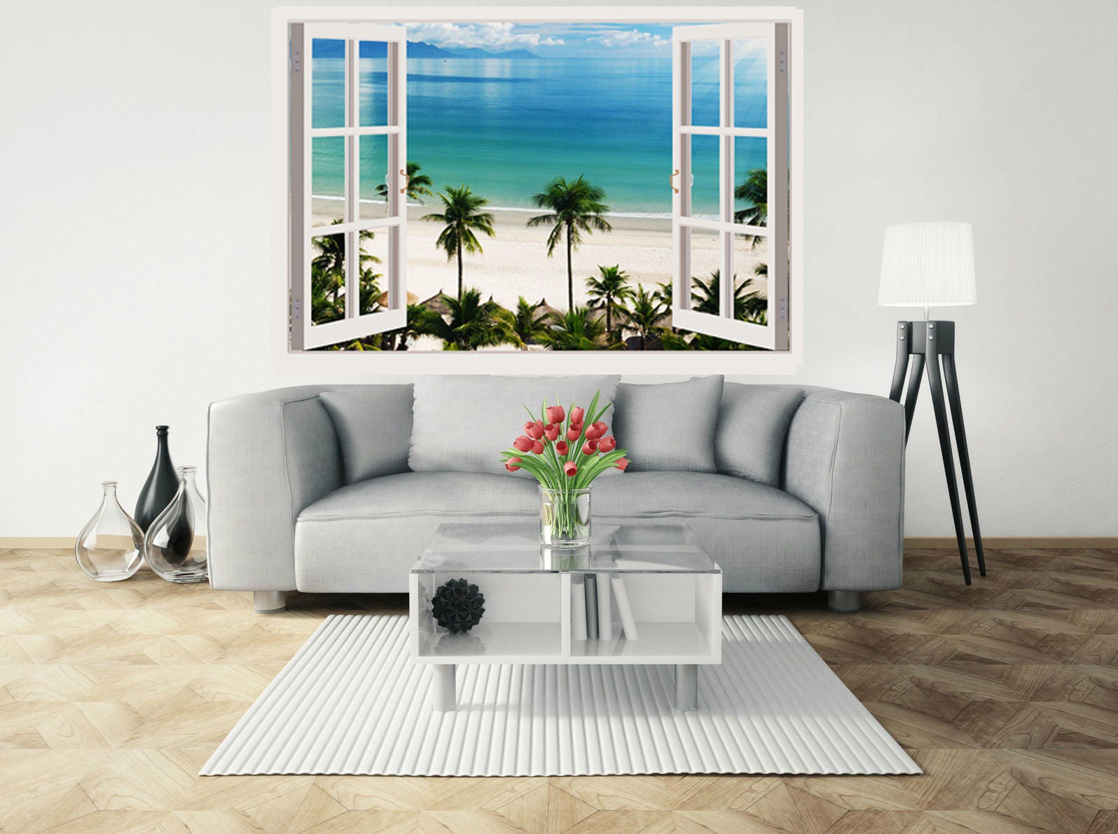 3D Window Beach Decal Plam Murals 3D Wall Decor Vinyl Wall | Etsy