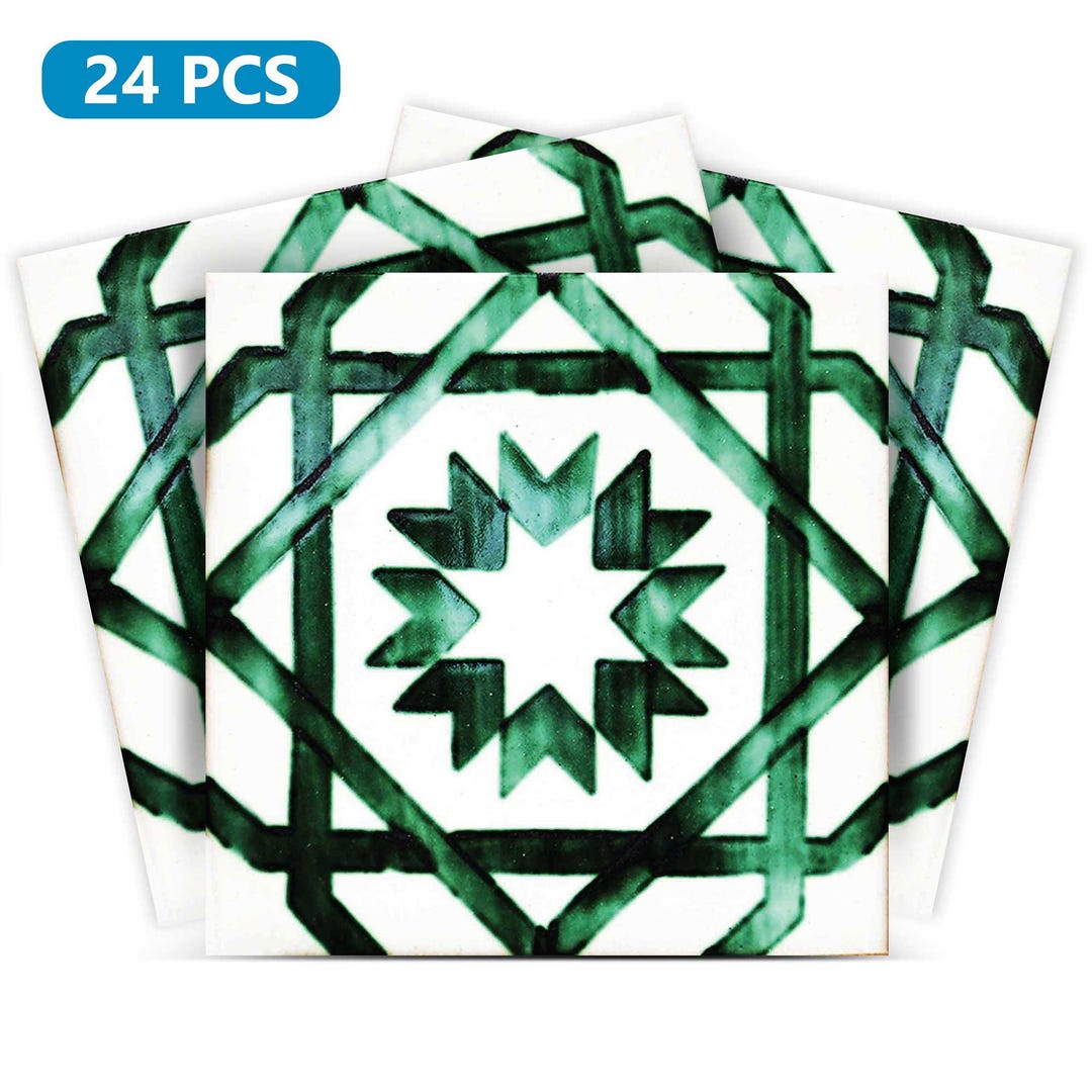 Shower Green Decals 24 Vintage Traditional Tiles Decals Bathroom ...