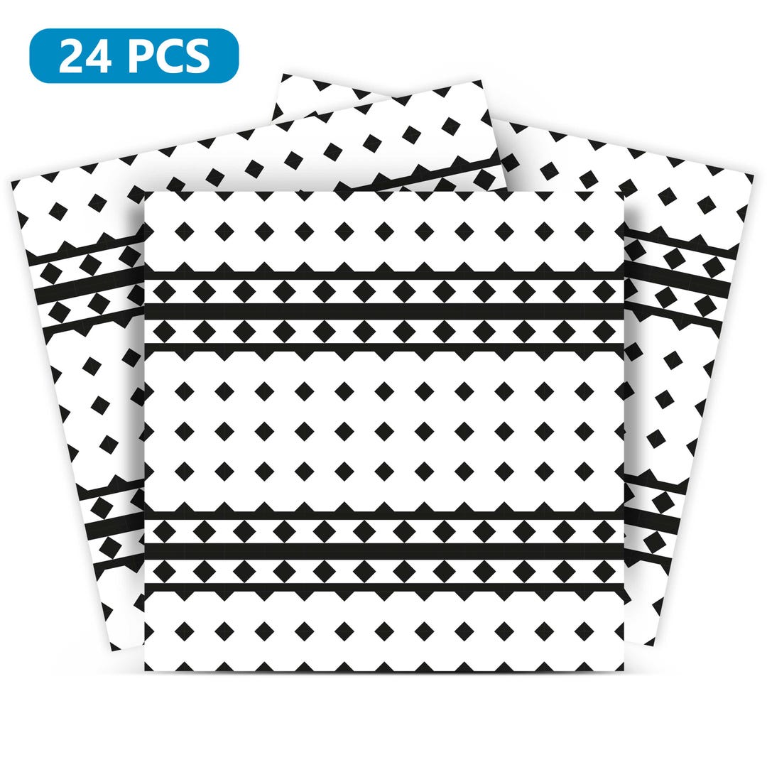 Renter Friendly Backsplash Black and White Pattern Floor Tiles Model ...