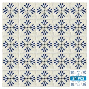 Flower Dark Blue Peel and Stick Vinyl Tile Stickers Boho Decor R1132 - Etsy