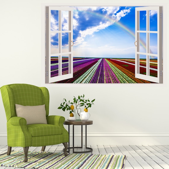 3D Window Rainbow Decal Window Frame 3D Wall Decor Flower - Etsy