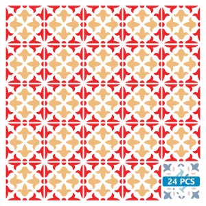 Cream Red Vintage Tile Stickers Wall Mural Tile Mexican Set of 24 Tiles ...