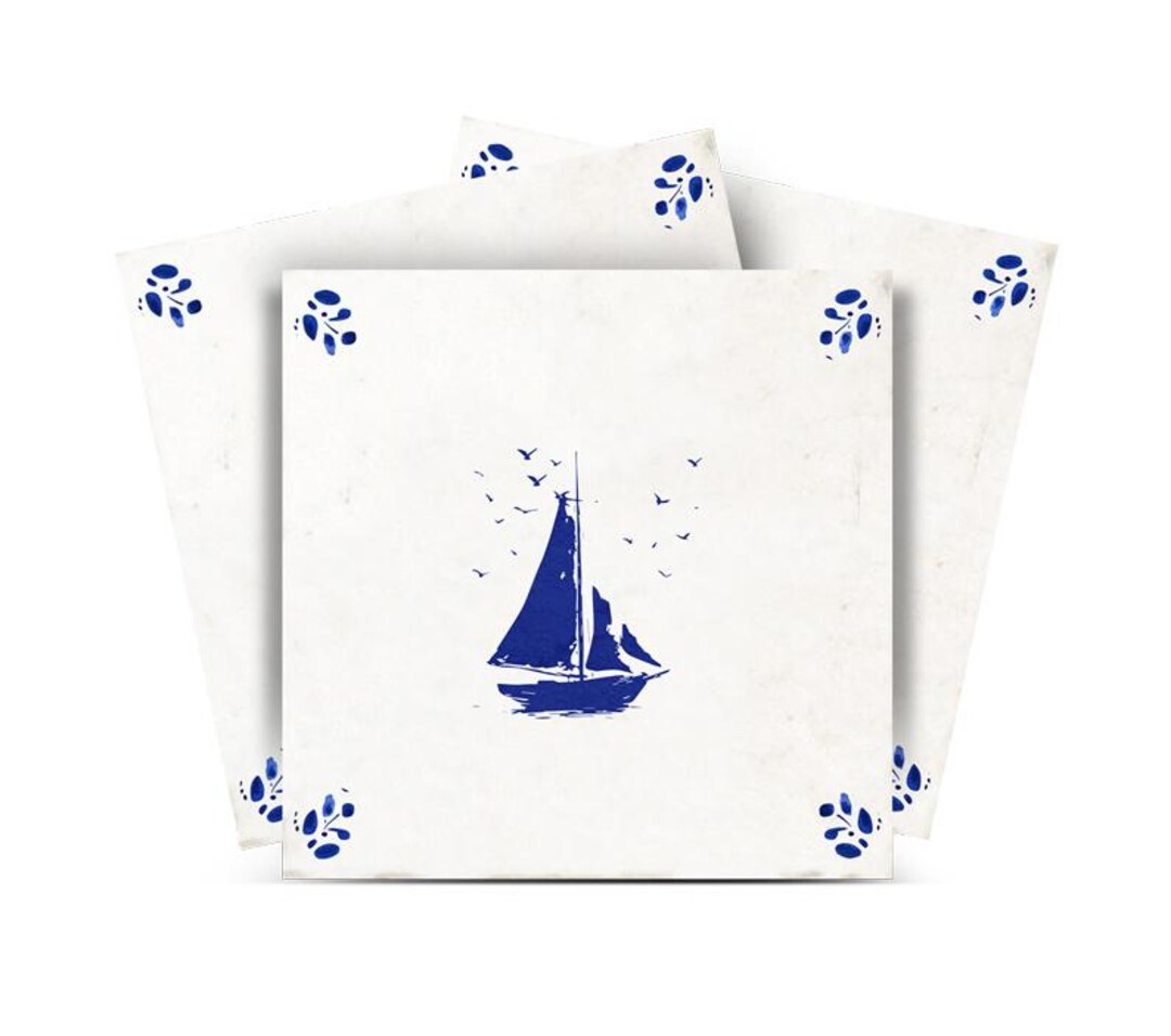 BOAT Blue Delft Tile Vintage Peel and Stick Tile Stickers Delft Tile ...