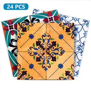 Set of 24 Tiles Decals Tiles Stickers Mixed Tiles for Walls Kitchen ...