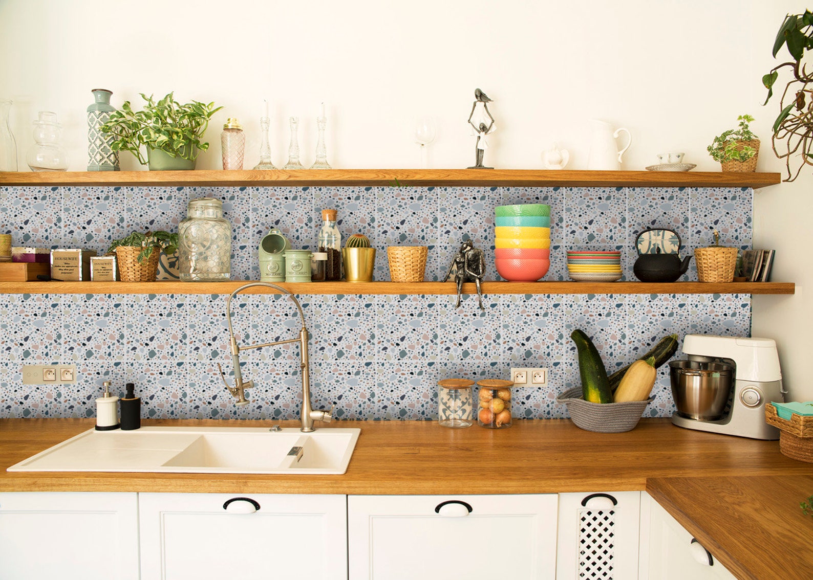Terrazzo Peel and Stick Backsplash Tile Stickers 24 Tiles Decals Tiles ...