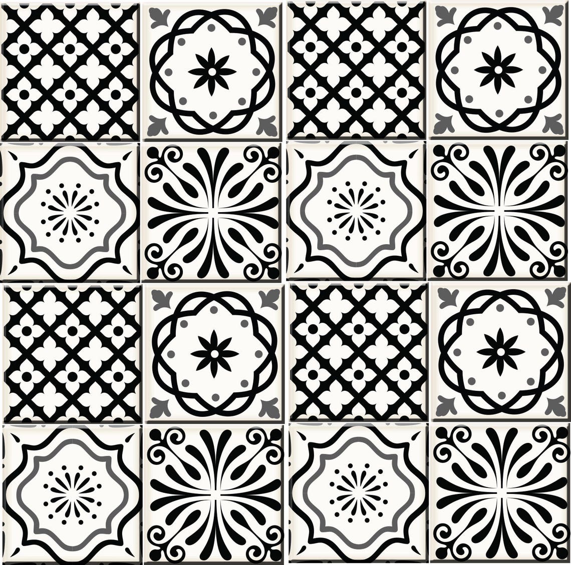 Black and White Tile Set of 24 Tiles Decals Tiles Stickers - Etsy