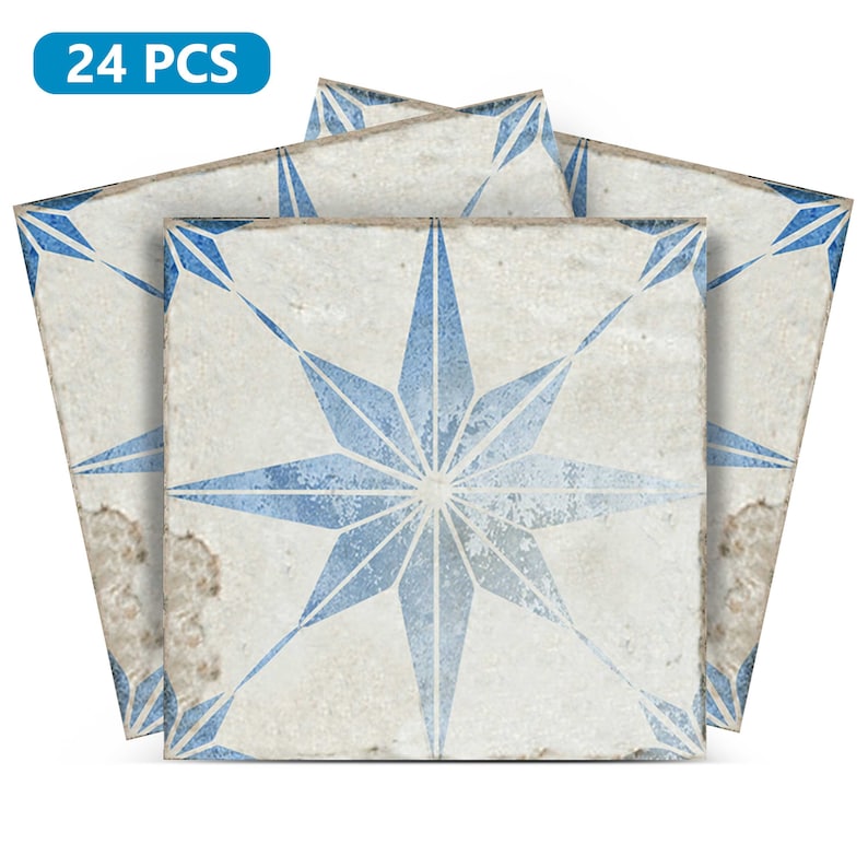 Fade Blue Vintage STAR TILE Add Some Sparkle to Your Kitchen - Etsy