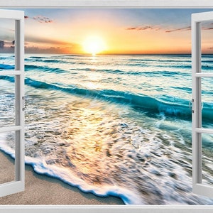 Beach Tropical View Window 3D Wall Decal Removable Wallpaper Mural ...